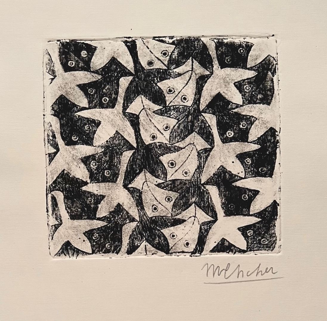 M.C. Escher linocut etching on paper Dutch Op Art