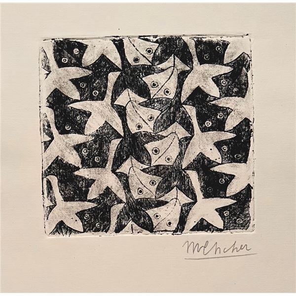 M.C. Escher linocut etching on paper Dutch Op Art