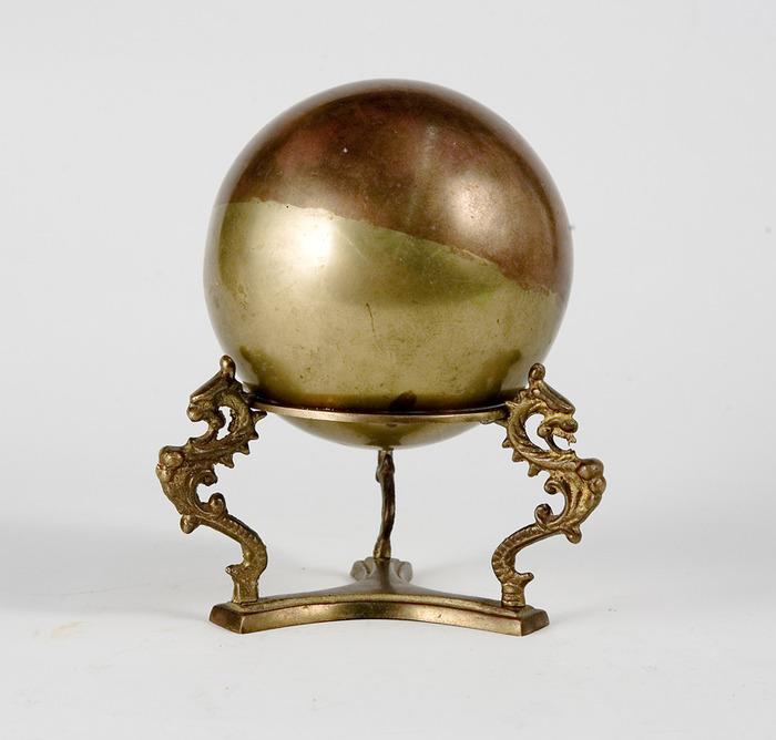 Two Tone Brass Sphere With Three Dragon Leg Brass Stand