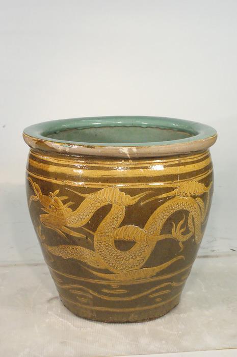 Antique Large Chinese Black Egg Pot with Luck Dragon