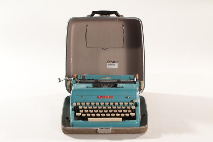 Vintage Mid Century Modern Green Enamel Royal Portable Typewriter with Case