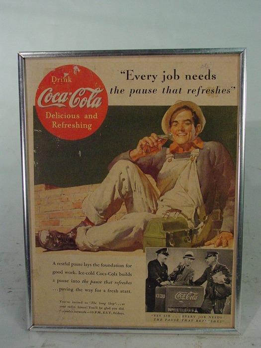 Small Chrome Framed Coca Cola AD "Enjoy Job Needs"