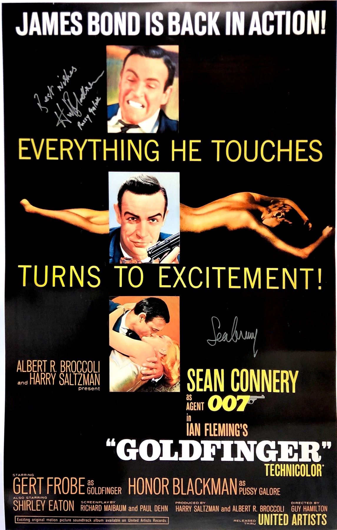 Autograph Signed James Bond 007 Goldfinger Poster