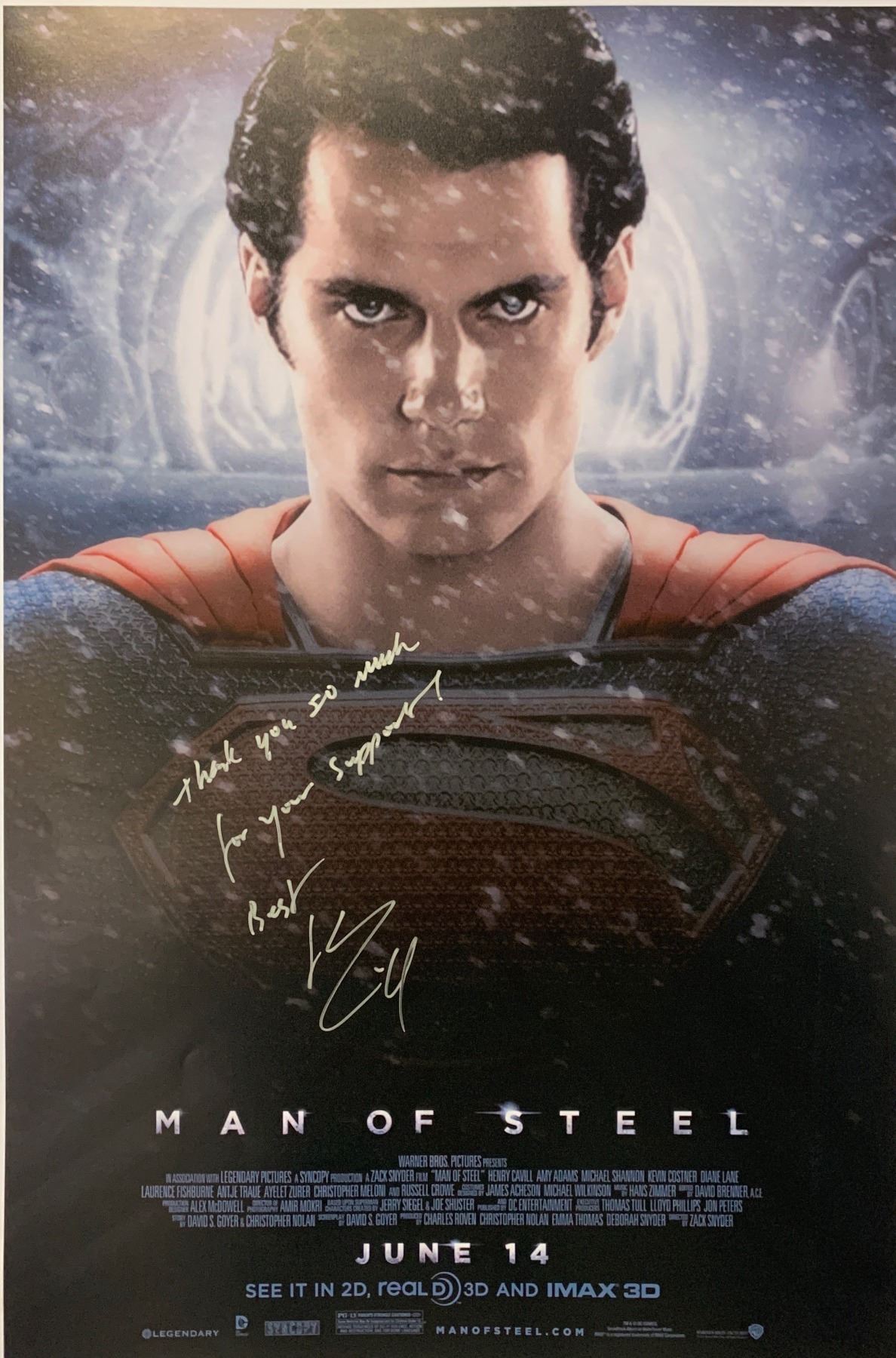 Henry Cavill Autograph Signed Man of Steel Poster
