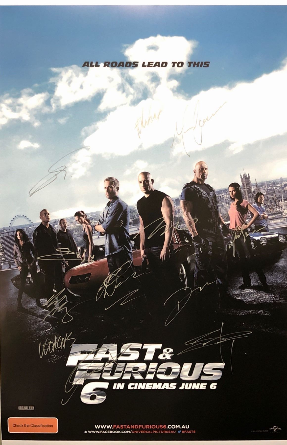 Signed Fast and Furious 6 Poster Paul Walker Vin Diesel