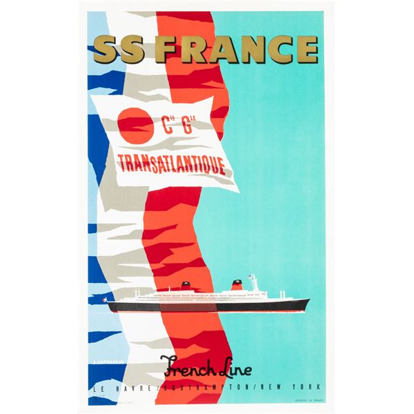 SS FRANCE TRANSATLANTIQUE FRENCH LINE POSTER