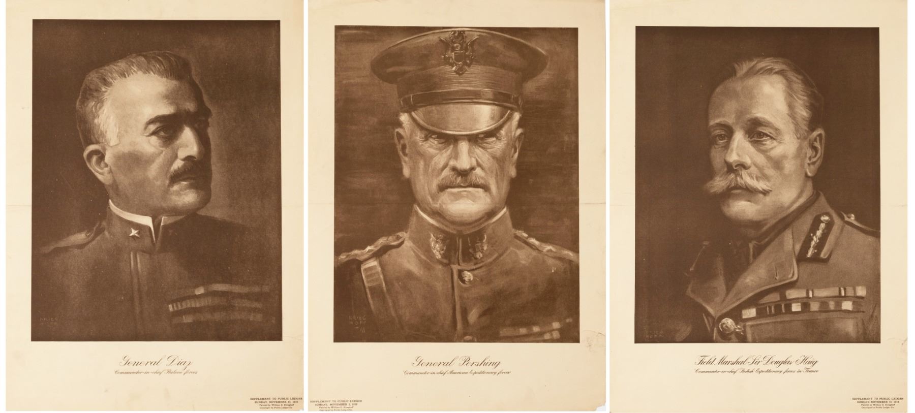 THREE WWI GENERALS PORTRAIT POSTERS (3)