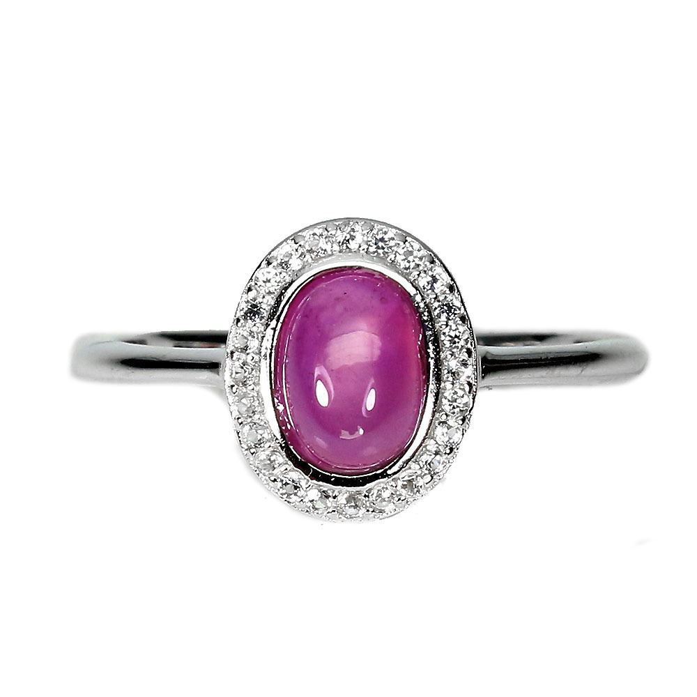 Heated Oval Ruby 7x5mm White Topaz 14K White Gold Plated 925 Sterling ...