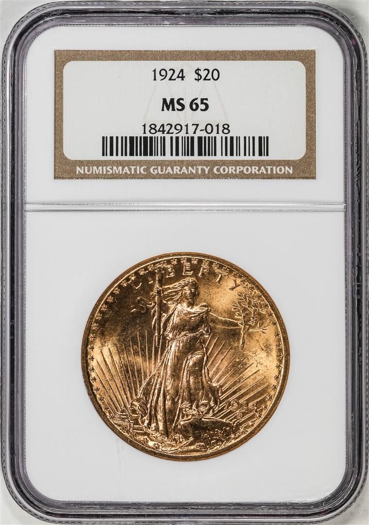 1924 $20 St. Gaudens Double Eagle Gold Coin NGC MS65