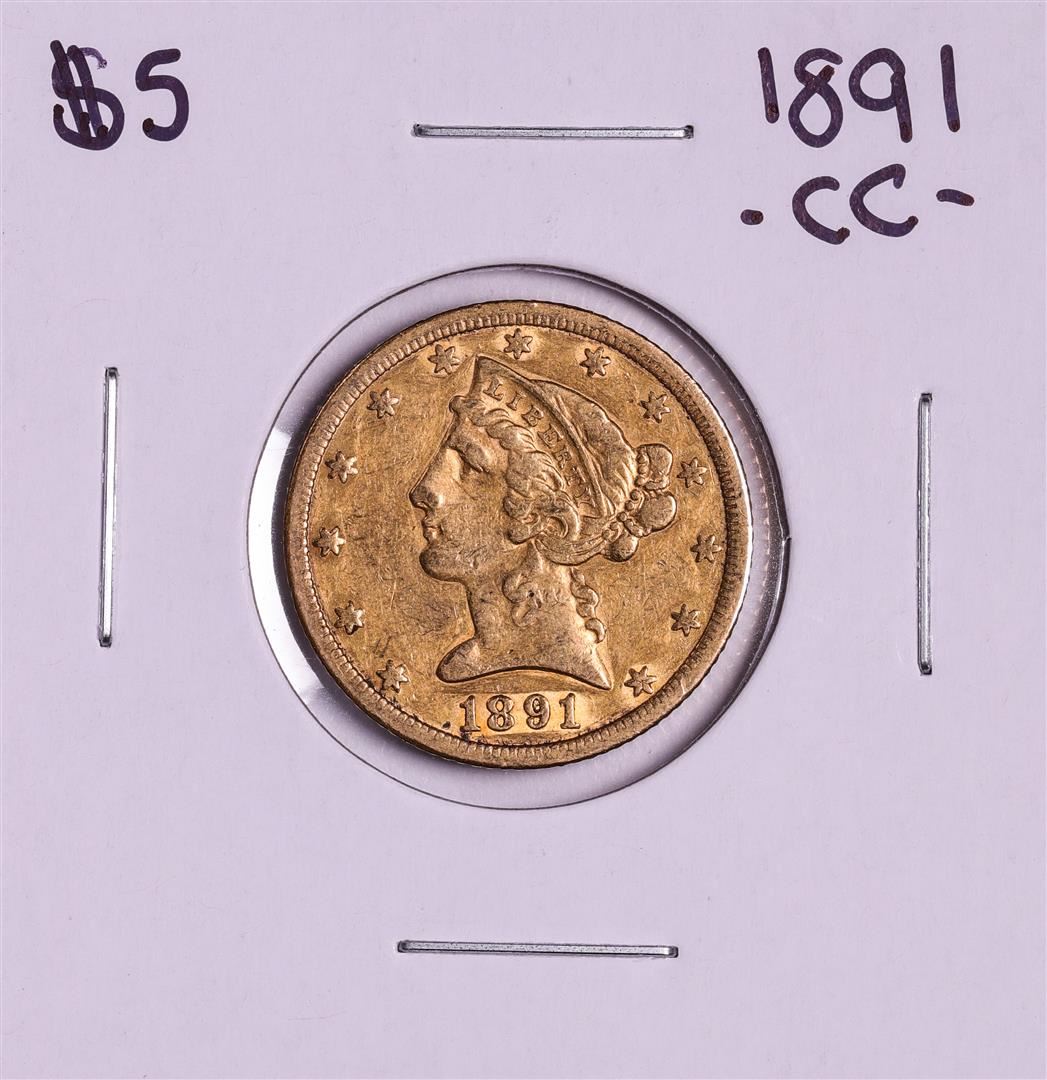 1891-CC $5 Liberty Head Half Eagle Gold Coin