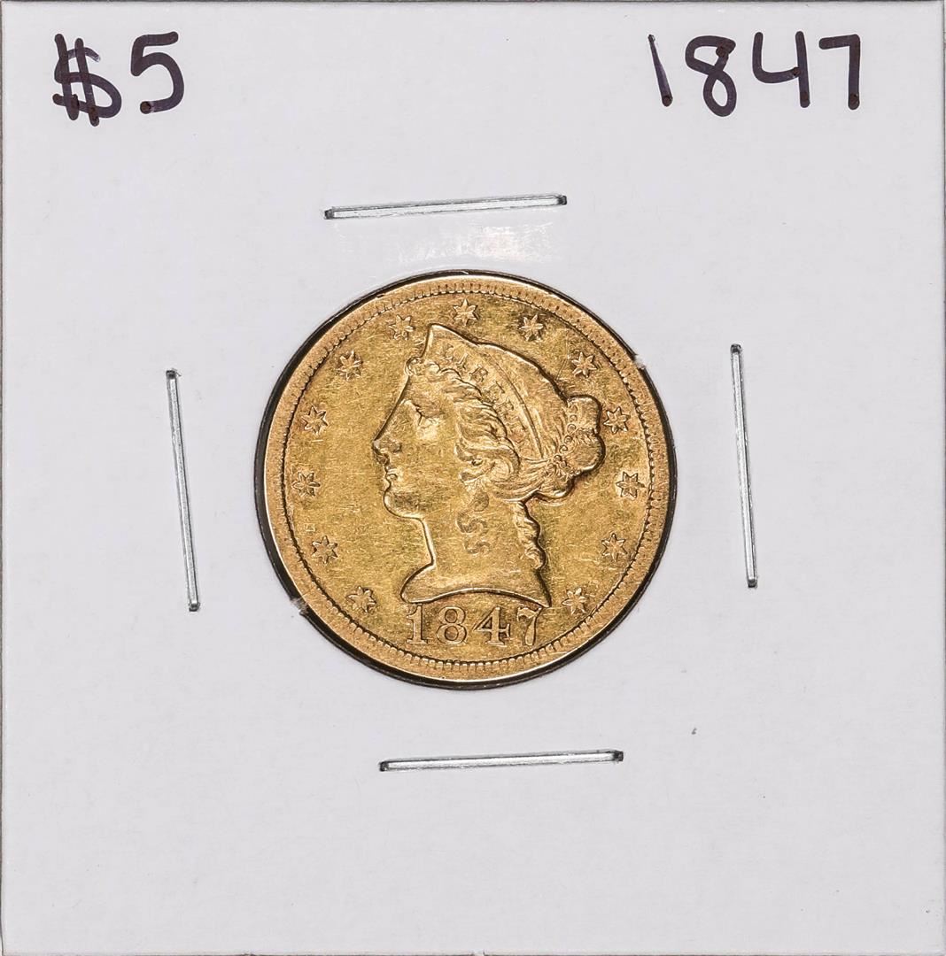 1847 No Motto $5 Liberty Head Half Eagle Gold Coin