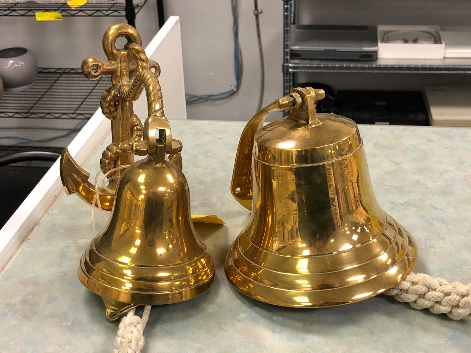 Group of 6 ship bells - includes 3 medium sizes and 3 mini ship ink ...