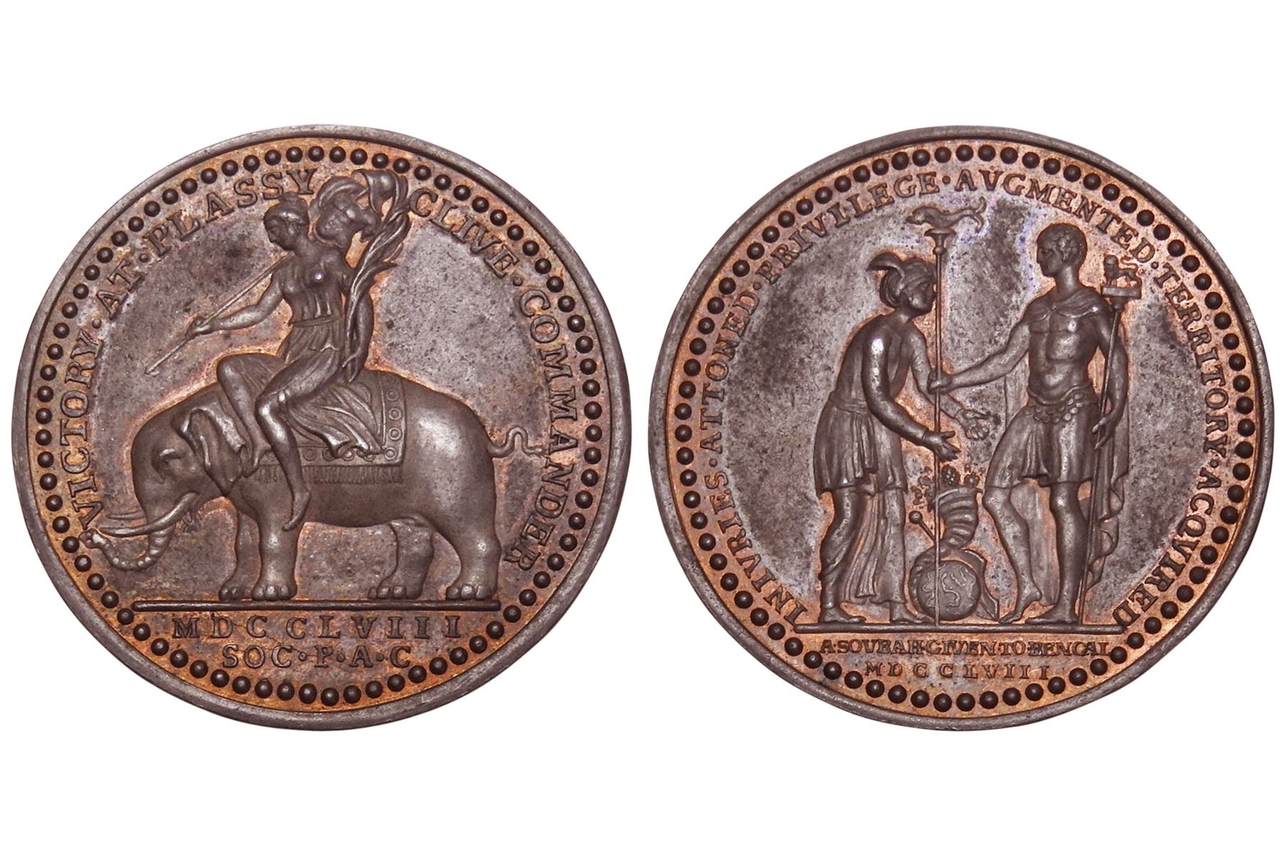 British India, Victory of Plassey, Copper Medal, Issued in 1757.