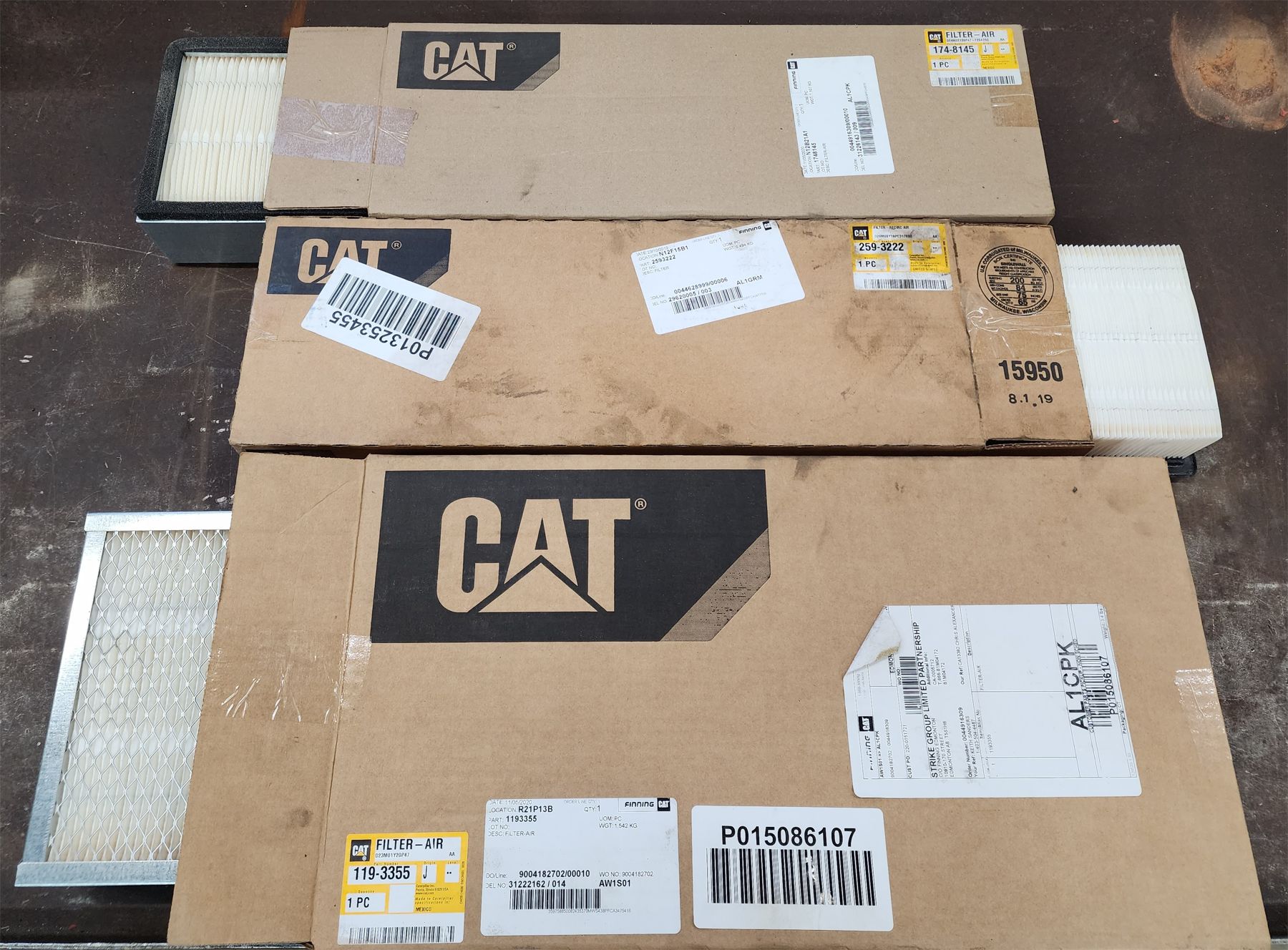 3 CATERPILLAR AIR FILTERS NEW OPEN BOXES
