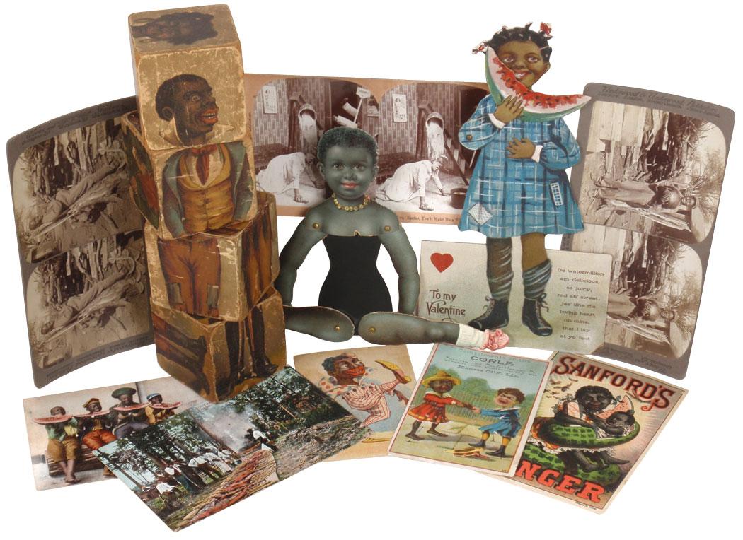 Black Americana trade cards (3), postcards (2), Valentine, jointed ...