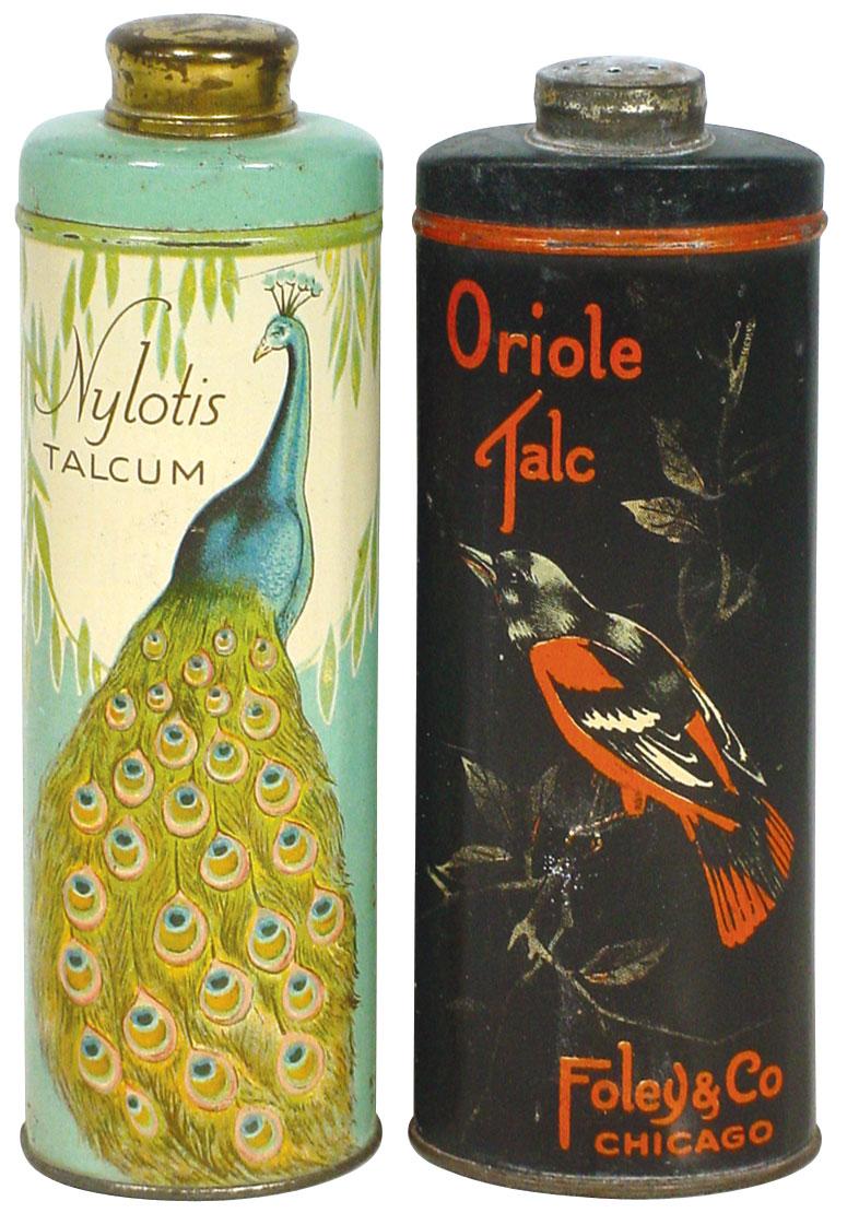 Talcum tins (2), Nylotis Talcum by Nyal Co.-Detroit & Oriole Talc by ...