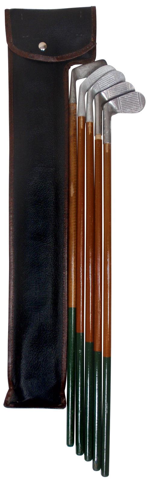 Salesman's sample golf clubs in vinyl carrying case, clubs have painted ...