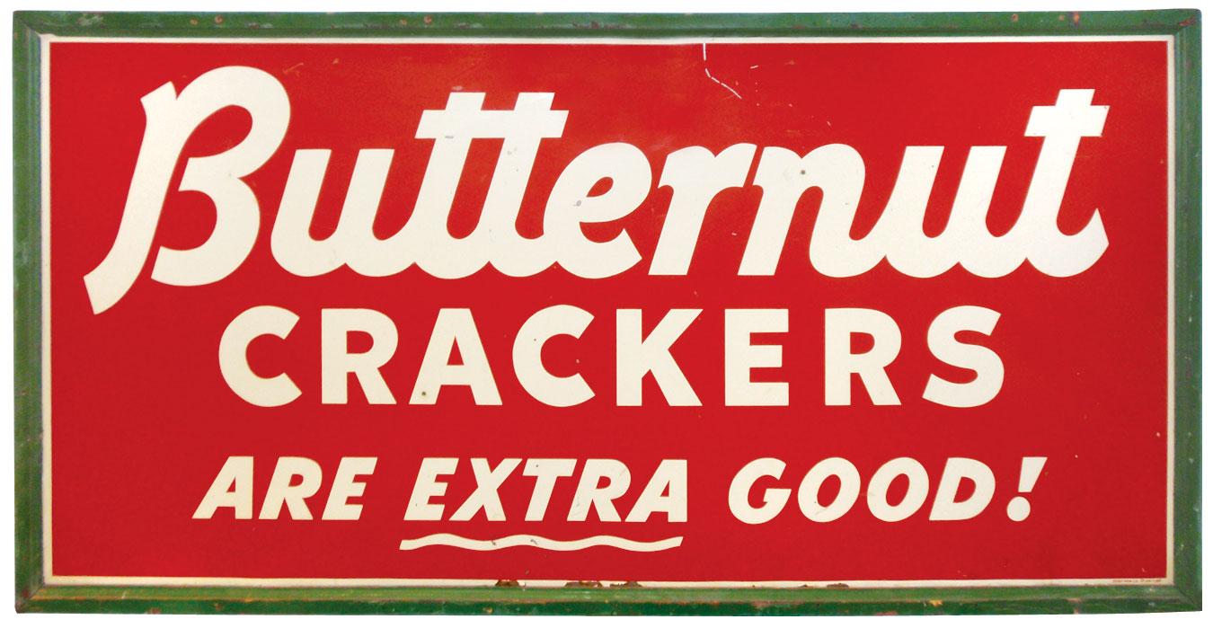 Butternut Crackers sign, metal in orig wood frame, a nice large sign in ...