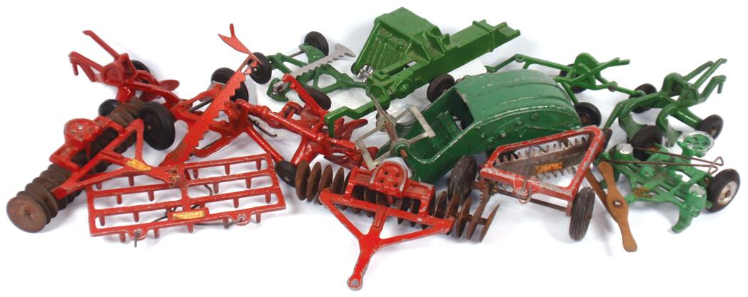 Farm toys (12), Oliver 2-bottom plow, red mower & disk, green Arcade ...