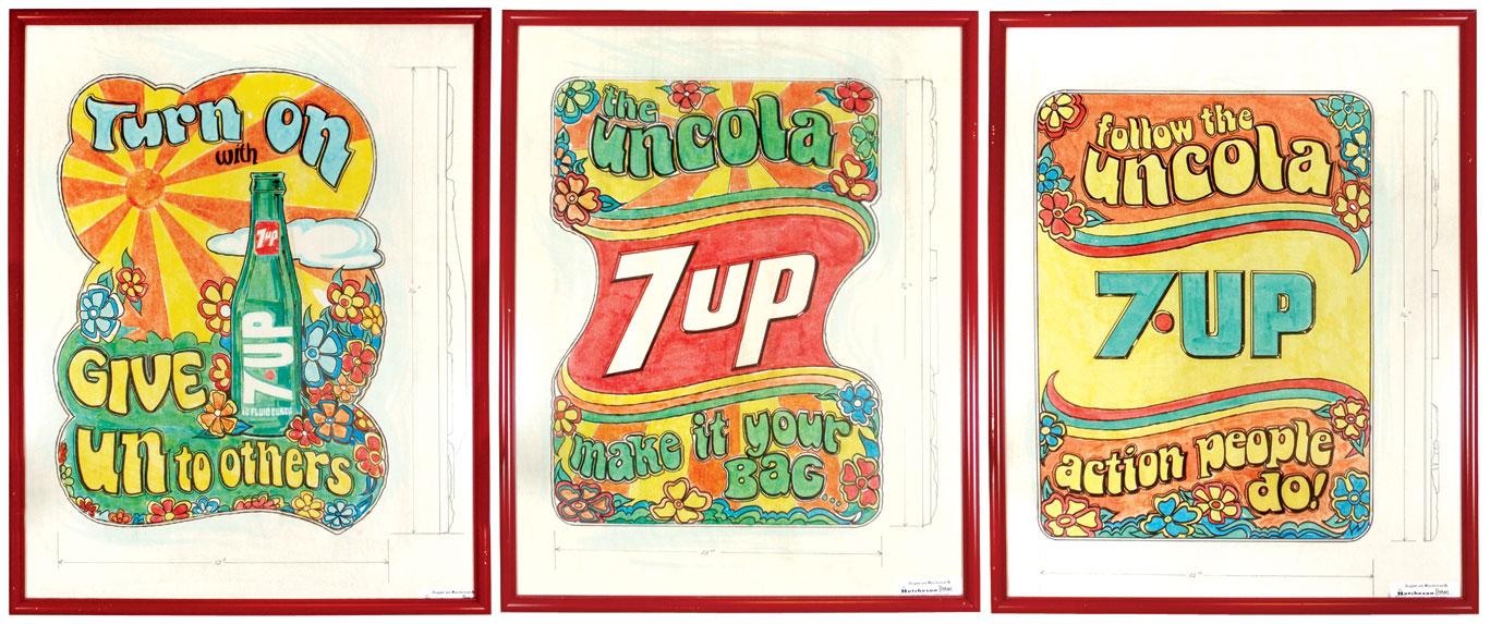 7Up original artwork for 7Up-the Uncola, pen & watercolor on paper ...