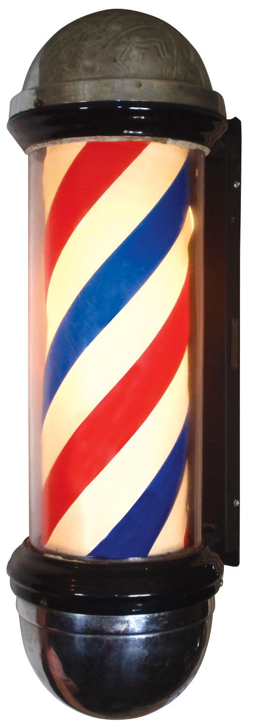 Barber pole, mfgd by Theo. Koch-Chicago, wall mount, black porcelain ...