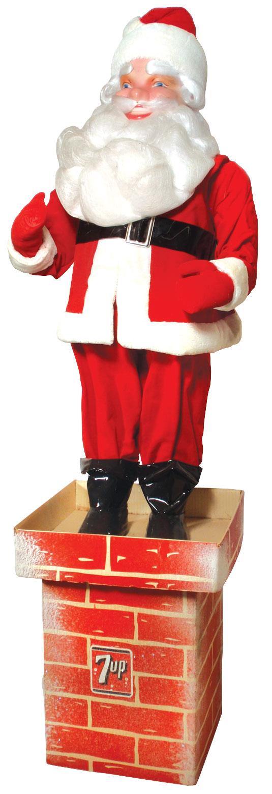 7Up Santa on chimney, new old stock velveteen Santa w/vinyl boots ...