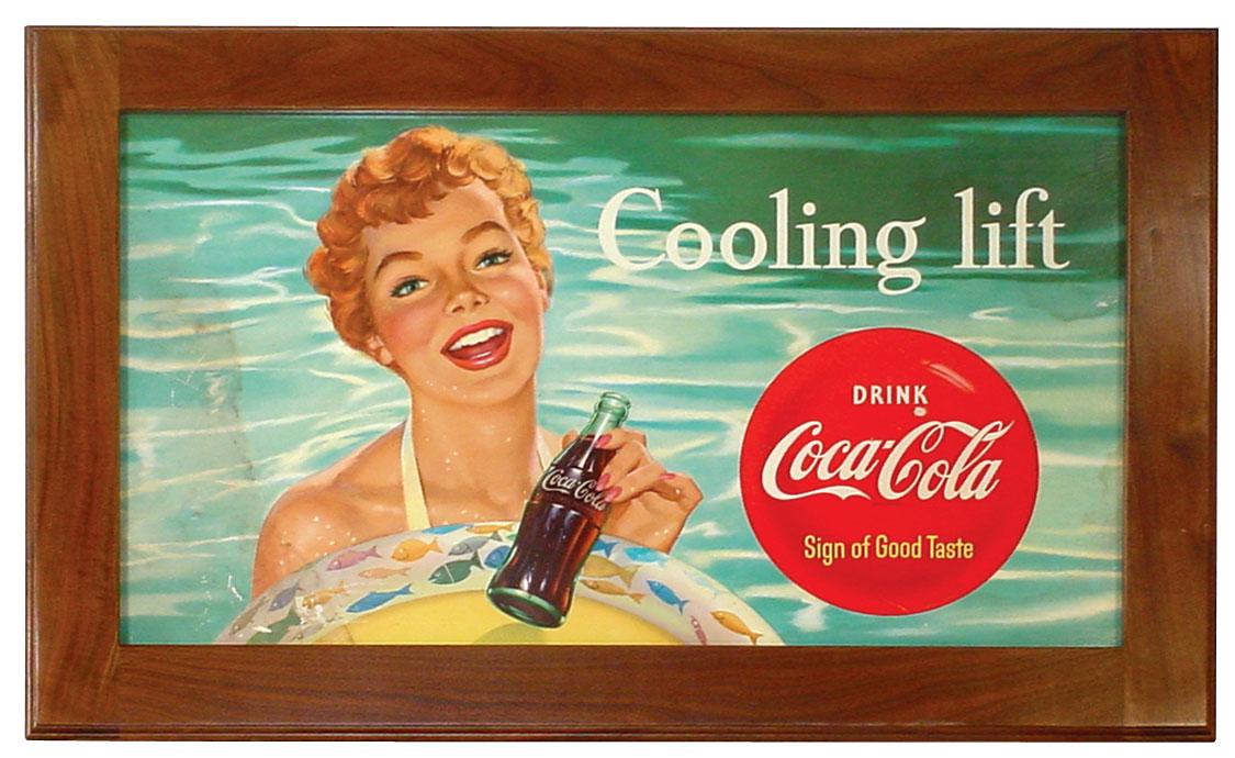 Coca-Cola cdbd sign, "Cooling Lift", swimsuit girl in pool, framed ...