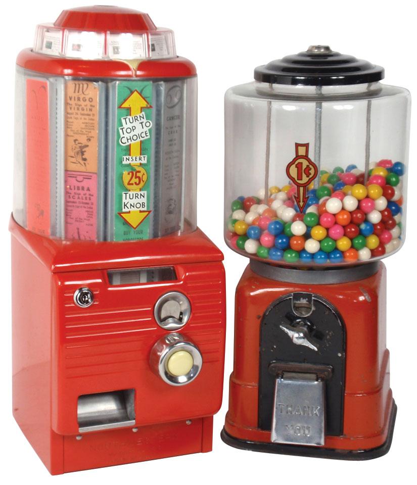 Coin-operated gum vendors (2), Northwestern Tab Gum w/revolving head ...