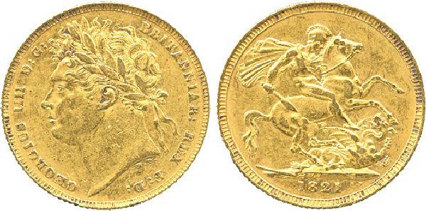 COINS. BRITISH COINS. George IV (1820-1830), Sovereign, 1821, laureate ...