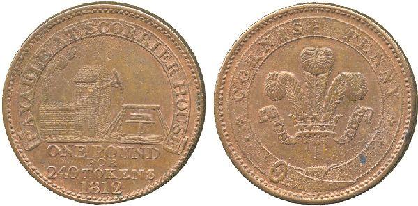 TOKENS. BRITISH 19TH CENTURY TOKENS. Cornwall, Scorrier House, Copper ...