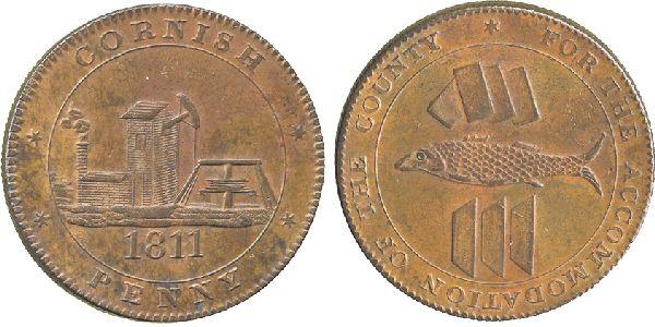 Cornwall, For the Accomodation of the County, Copper Penny Token, 1811 ...