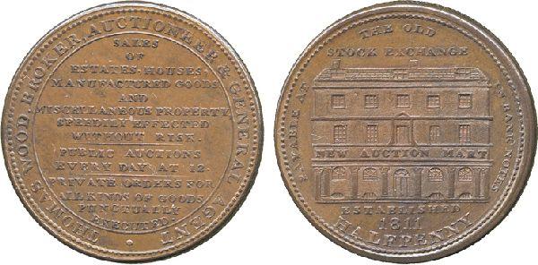 TOKENS. BRITISH 19TH CENTURY TOKENS. London, Thomas Wood, Copper ...