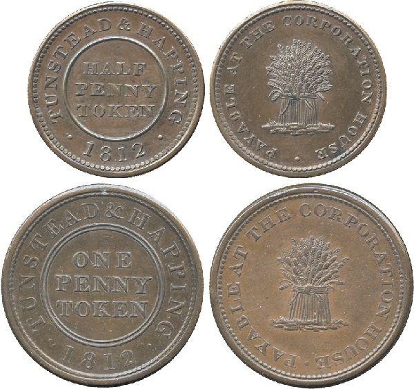 TOKENS. BRITISH 19TH CENTURY TOKENS. Norfolk. Tunstead & Happing ...