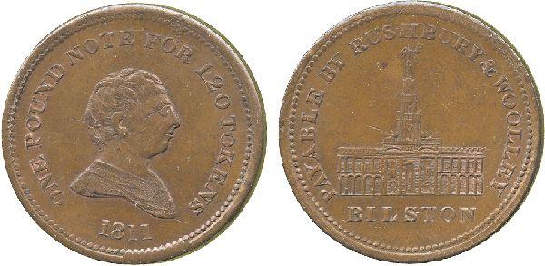 TOKENS. BRITISH 19TH CENTURY TOKENS. Staffordshire. Bilston, Rushbury ...