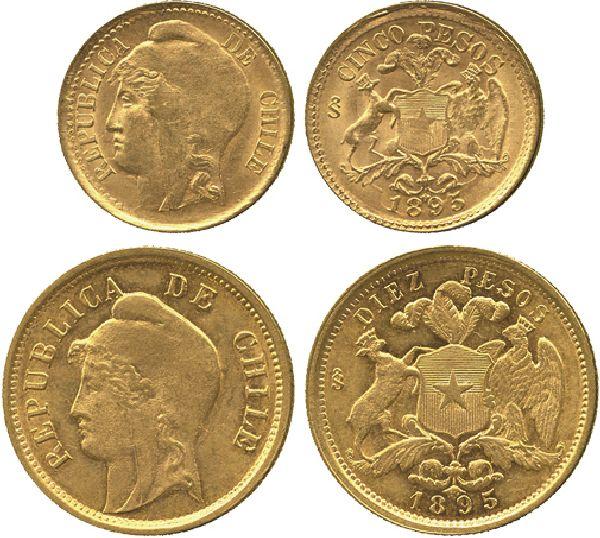 COINS. SPANISH AND SOUTH AMERICAN COINS. Chile. Republic, 5- and 10 ...