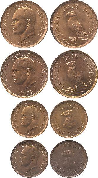 COINS. Lundy Island. Martin Coles Harman, Puffin (2) and ½-Puffin (2 ...