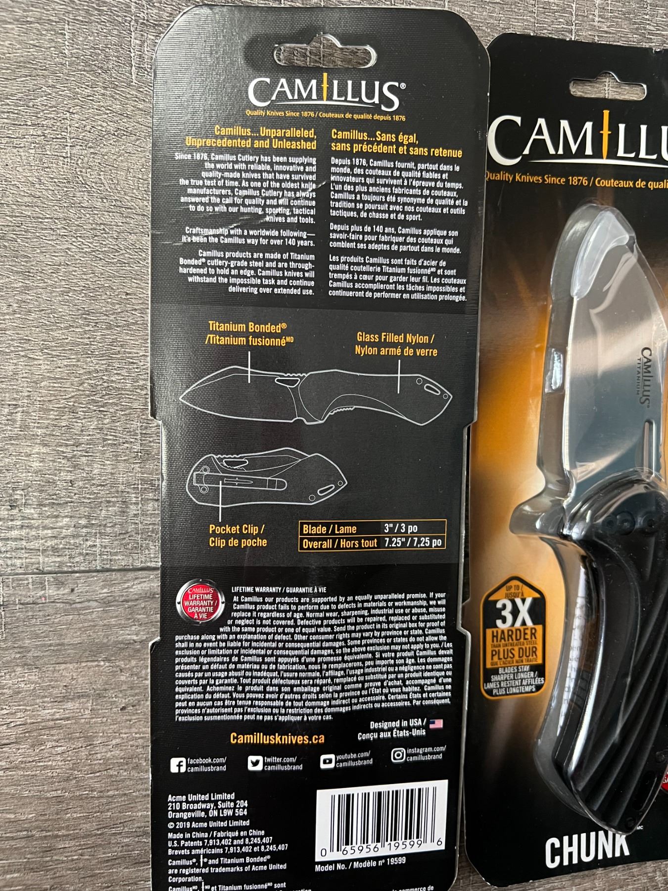 *NEW* Lot of 2 Camillus Chunk Titanium Bonded Folding Knives - 7.25inch