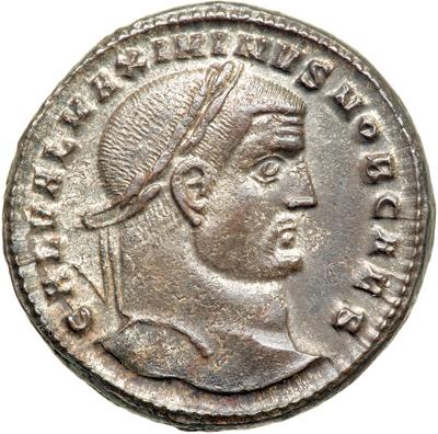 Maximinus II, AD 309-313. Silvered AE Follis minted at Heraclea, c. AD ...