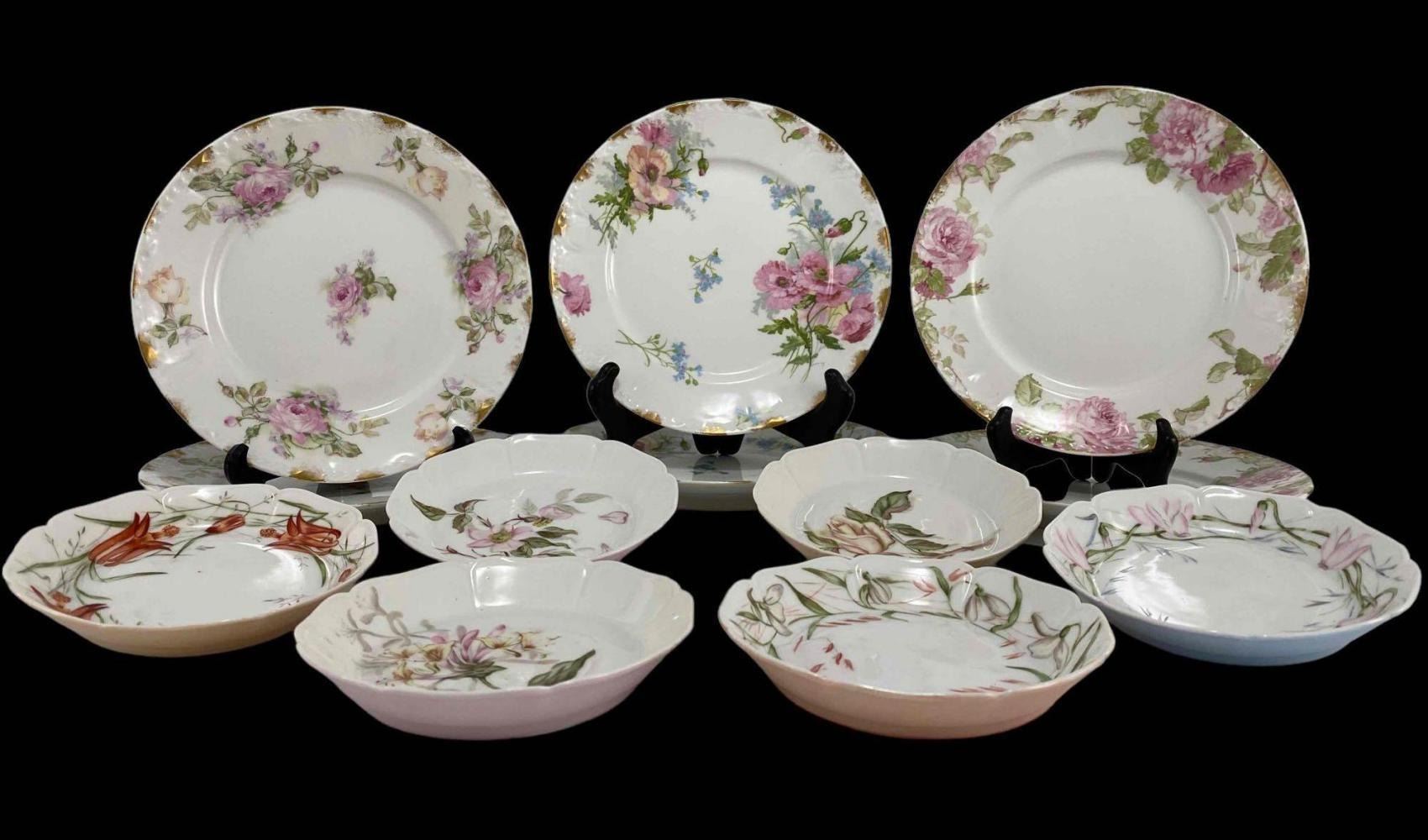 12 Antique Hand Painted Limoges Plates