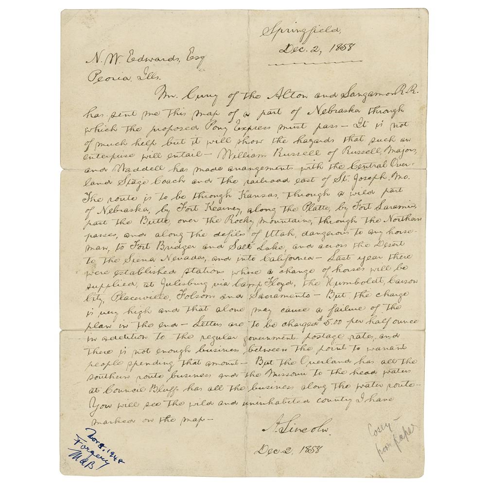Joseph Cosey: Abraham Lincoln Forged Handwritten Letter