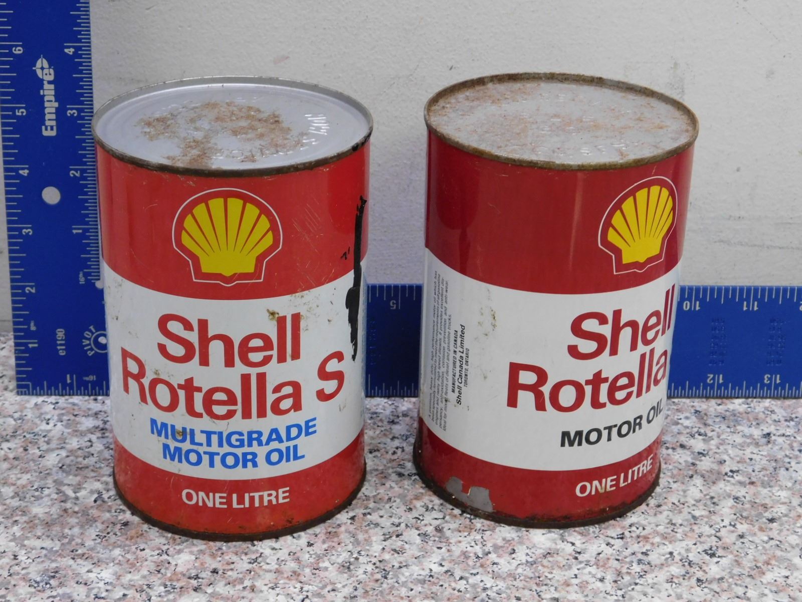 Lot of 2 Vintage Tin Can of Shell Rotella S Motor Oil 1 Litre Full