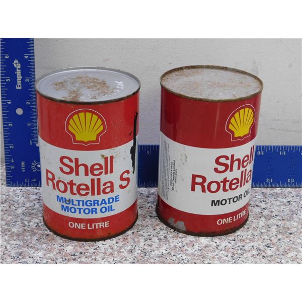 Lot of 2 Vintage Tin Can of Shell Rotella S Motor Oil 1 Litre Full