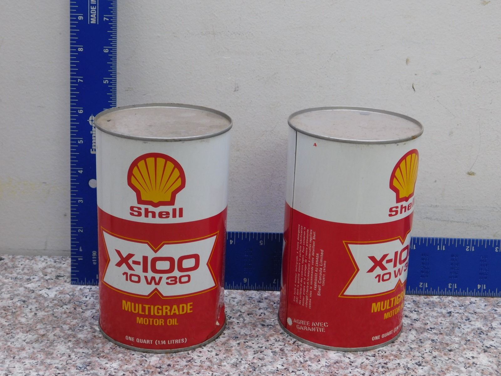 Lot of 2 Vintage Shell X-100 Motor Oil Tins Cans Full