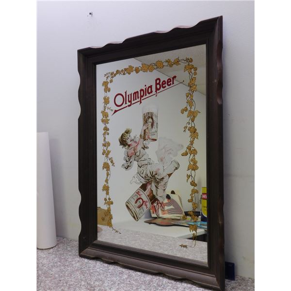 Olympia Beer Mirror Sign Antique Style 1970s 22" x 30"