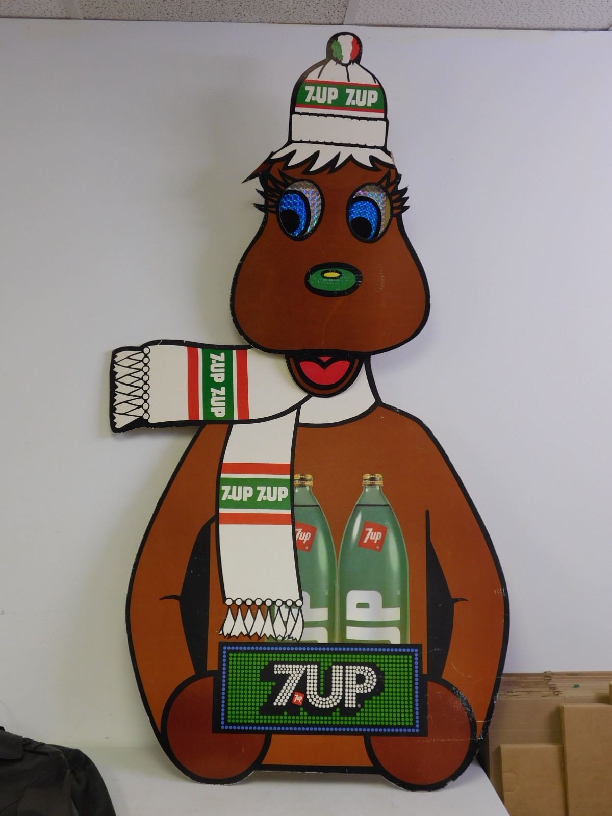 Vintage Winter 7-Up Cardboard Cutout Advertising 5ft Tall 32" Wide