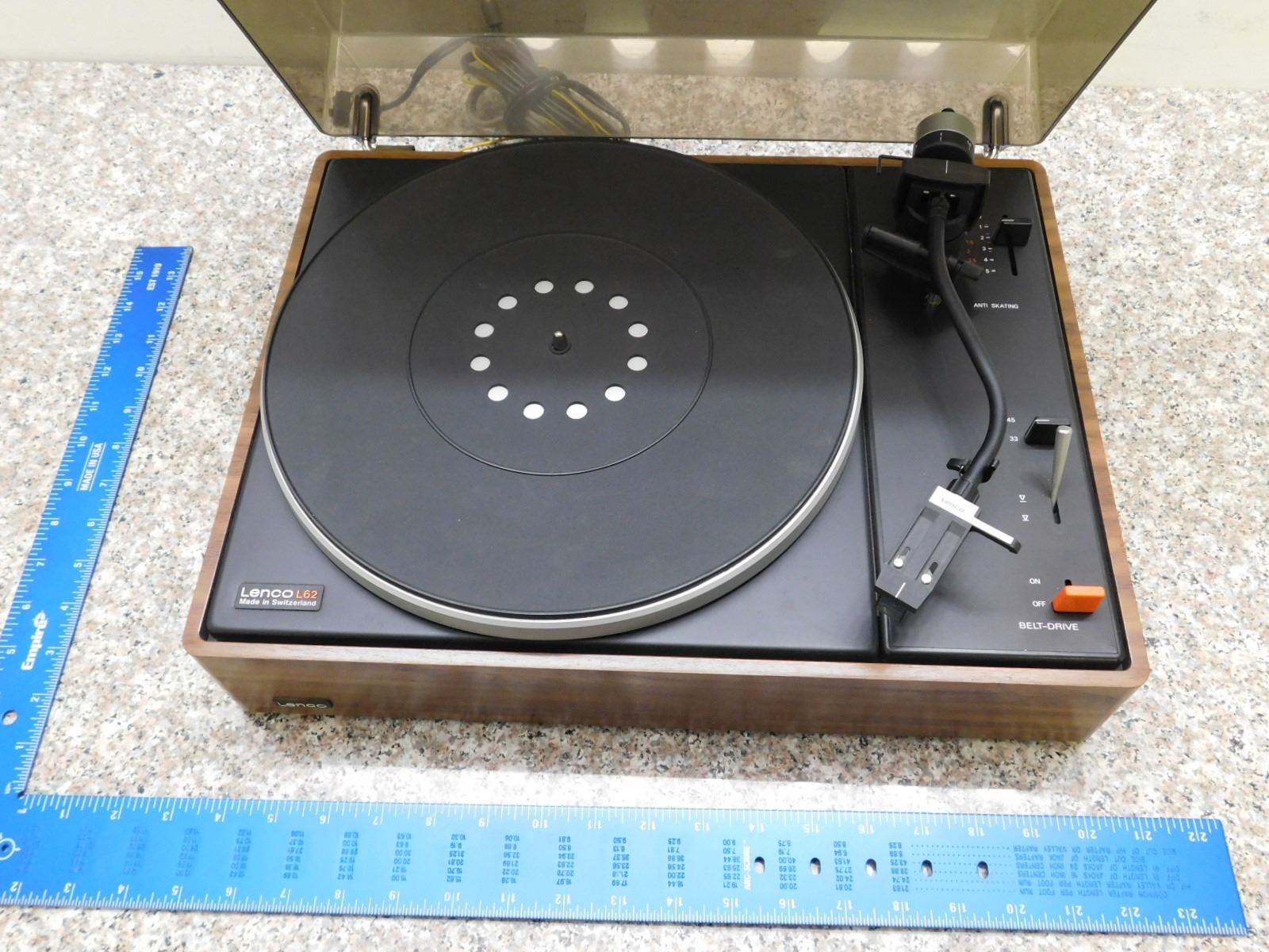 Vintage Turntable Record Player Lenco L62 Made in Switzerland WORKS