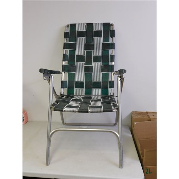 Aluminum Plastic Webbed Woven Patio Chair Reclining Striped Green White ...