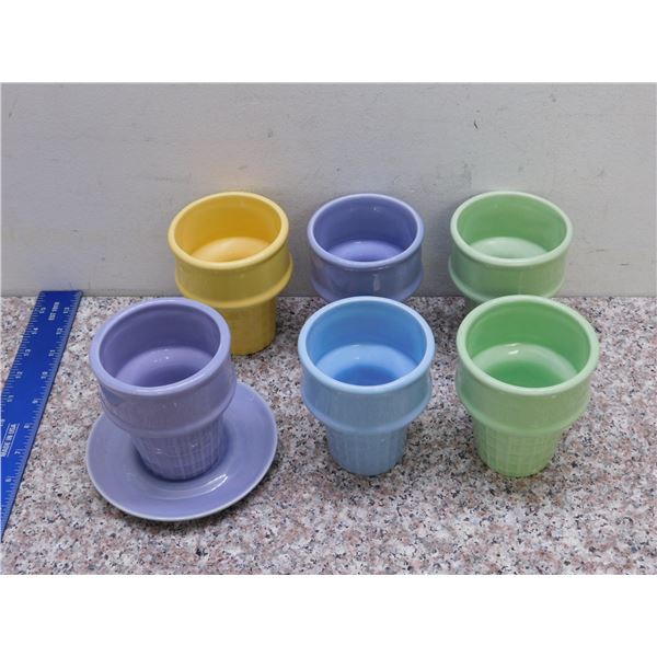 Lot of 6 Ceramic Ice Cream Cone Bowls Cups Joshua Maxwell Studio and ...