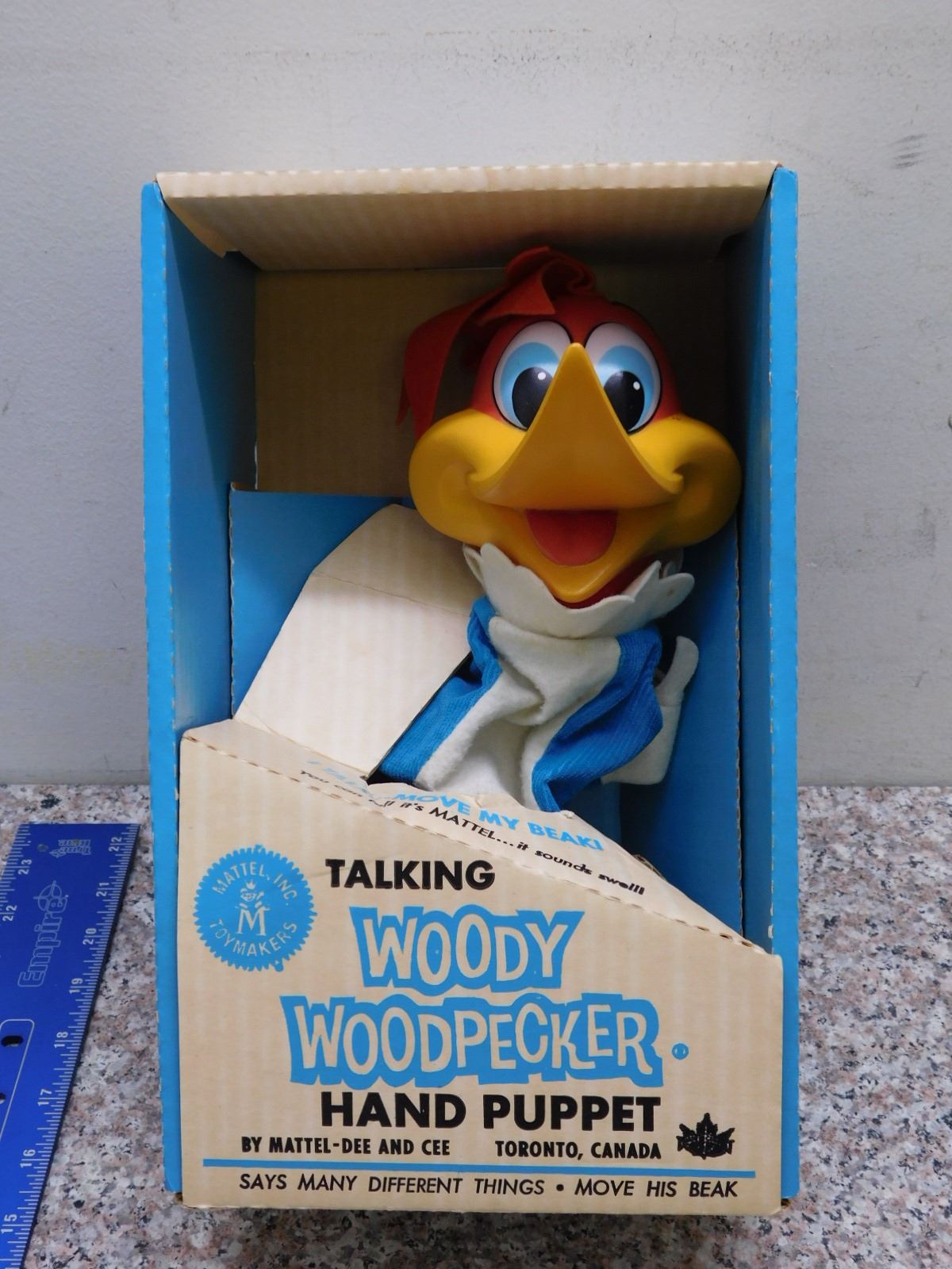 Talking Woody Woodpecker Hand Puppet WITH BOX Mattel Dee Cee 1963