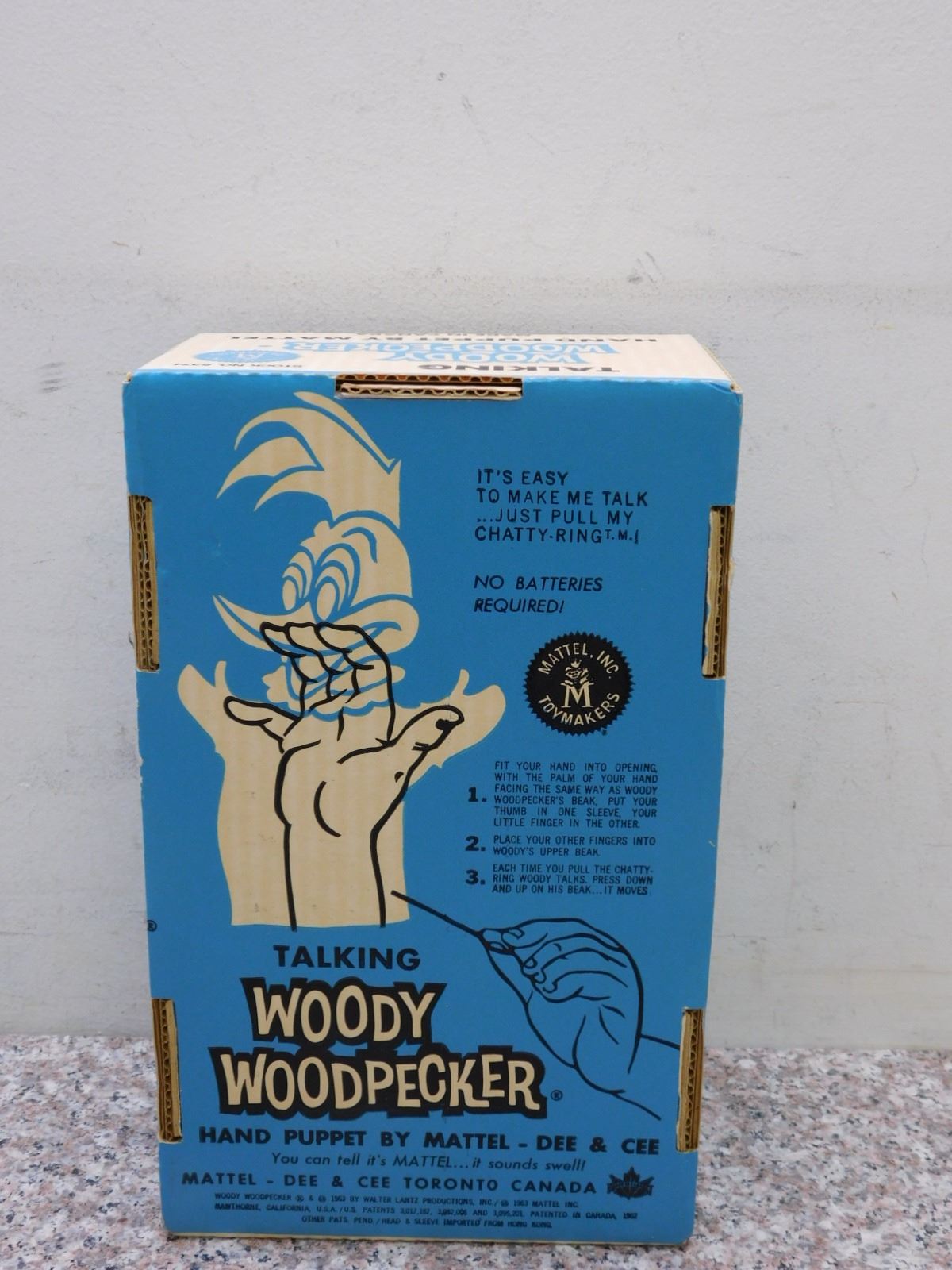Talking Woody Woodpecker Hand Puppet WITH BOX Mattel Dee Cee 1963